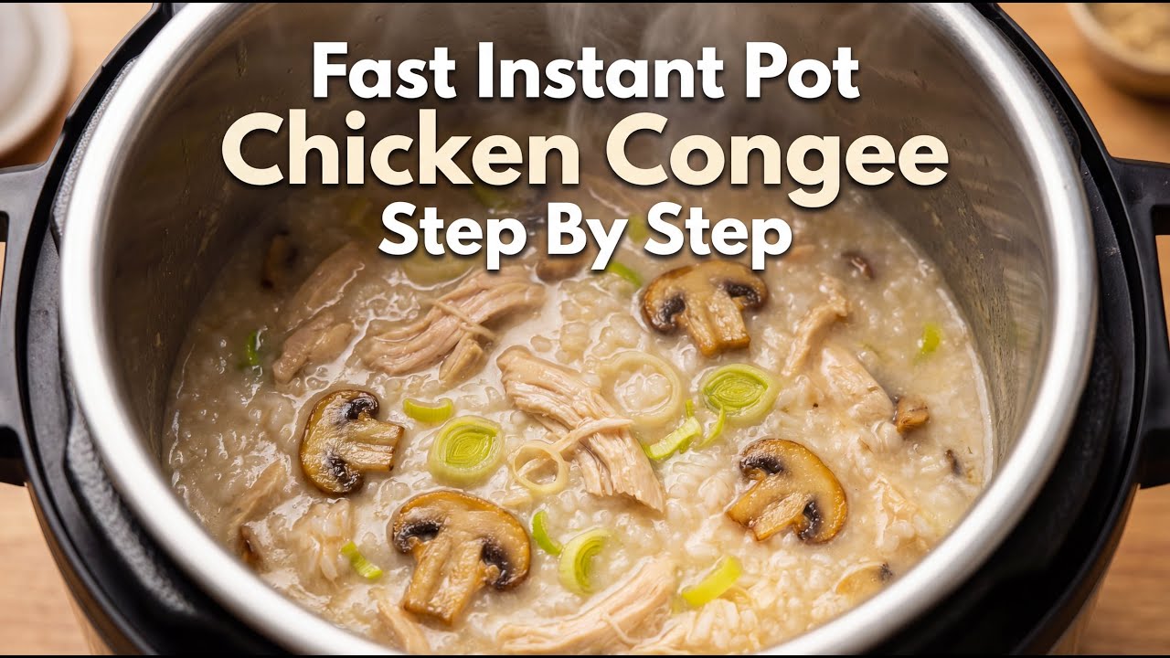Fast Instant Pot Chicken Congee with Mushrooms Cooking Guide Step By ...