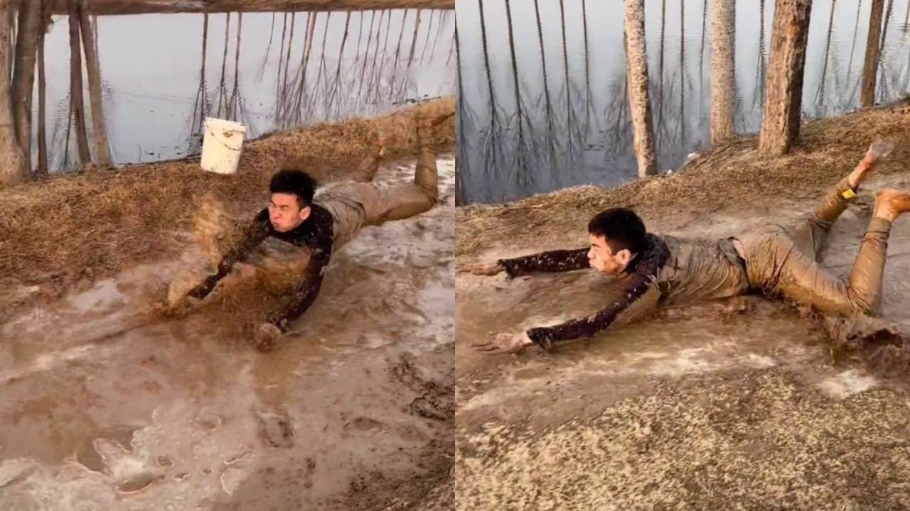 March 18: Mud long jump, standing long jump, run-up long jump, run-up ...