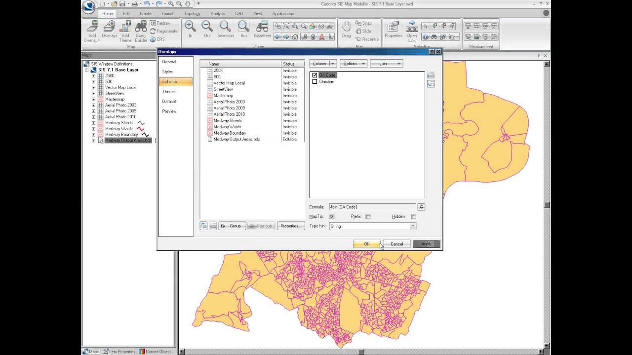Cadcorp SIS 7.1 - Joining tabular data and spatial data - YouTube