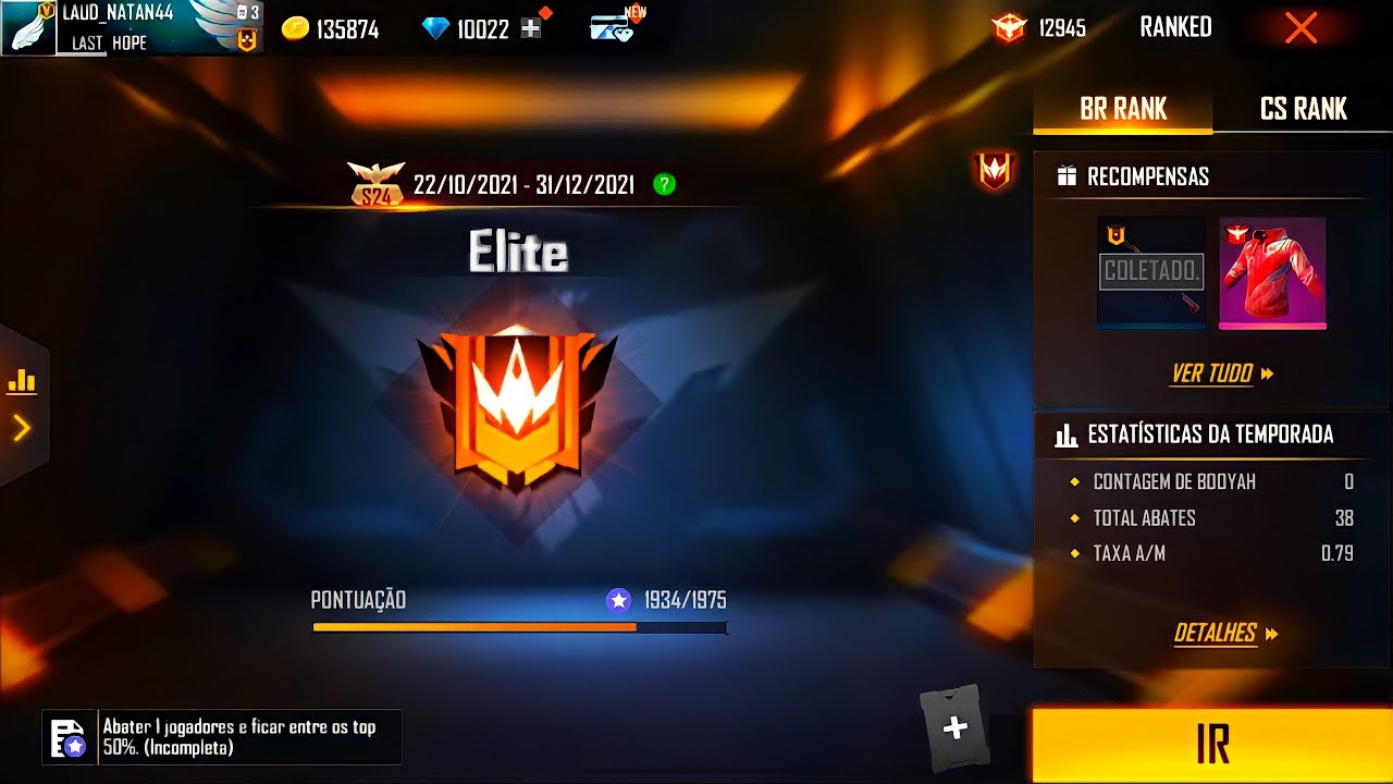 FUI O PRIMEIRO A PEGAR A NOVA PATENTE ELITE NO FREE FIRE ! - YouTube