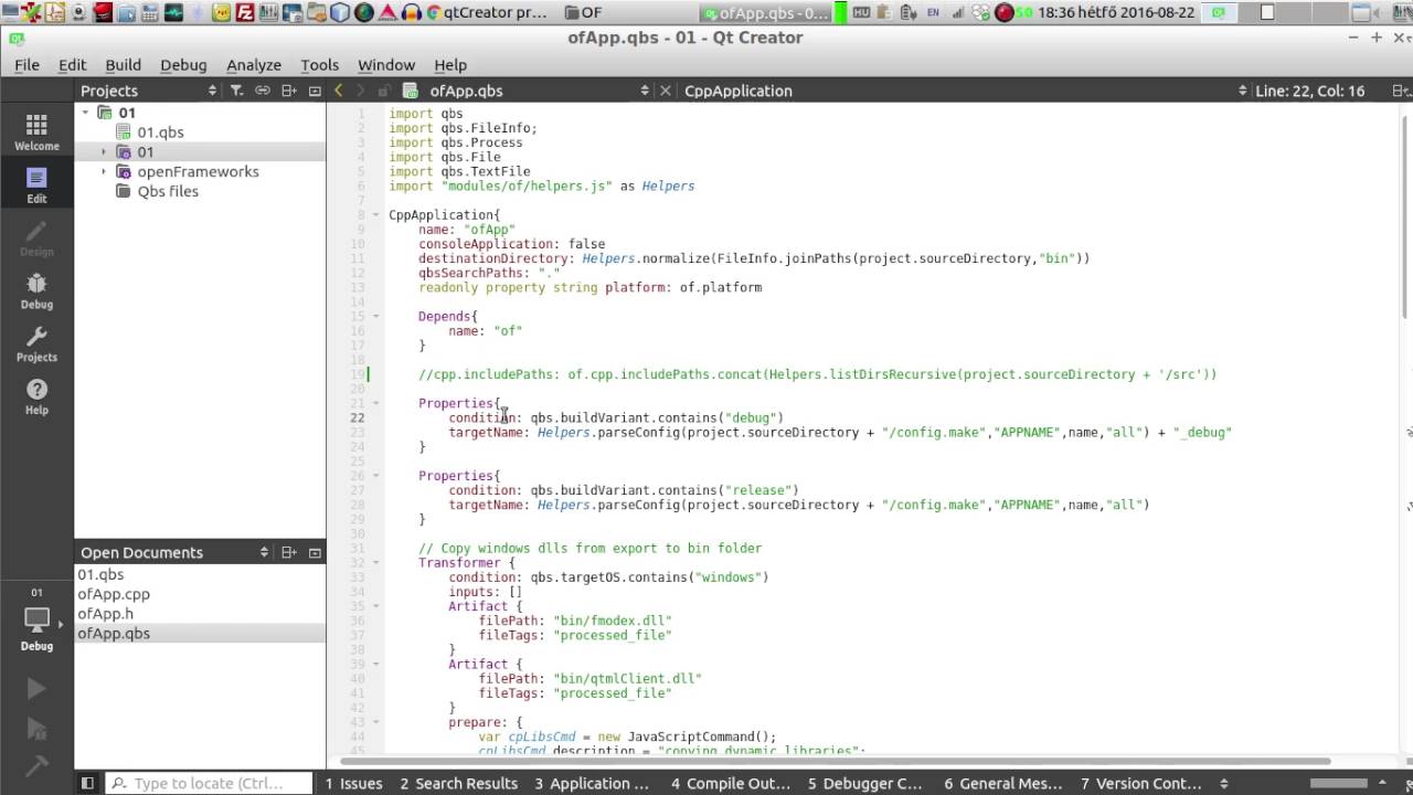 Openframeworks Compiling From Qt Creator And Console Youtube