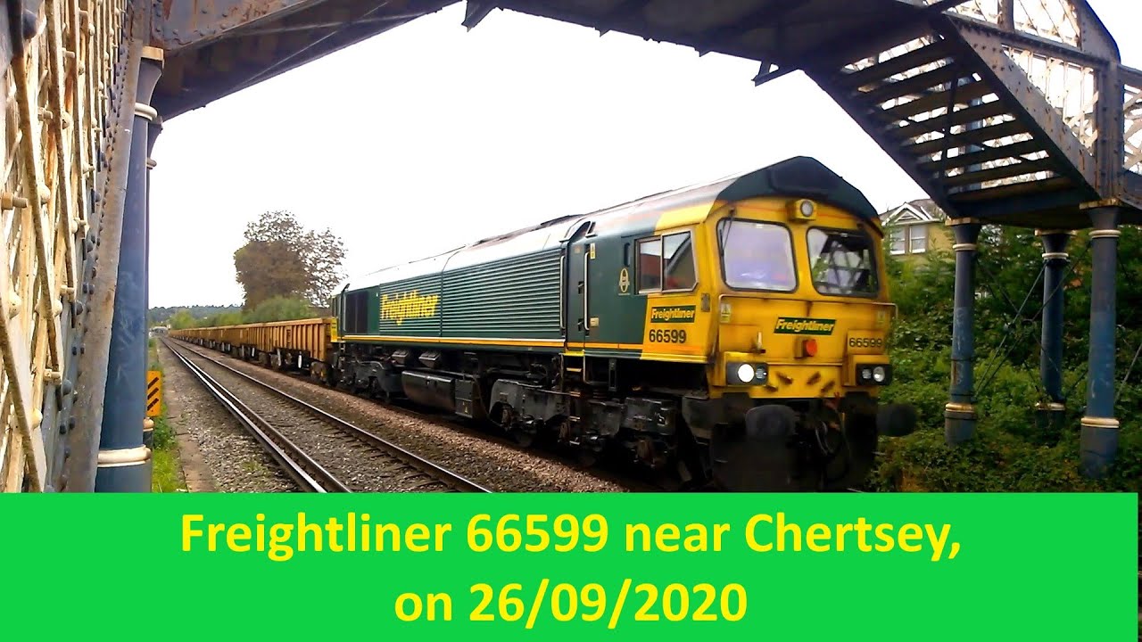 Freightliner 66599 near Chertsey, on 26/09/20, with a Civil Engineer's ...