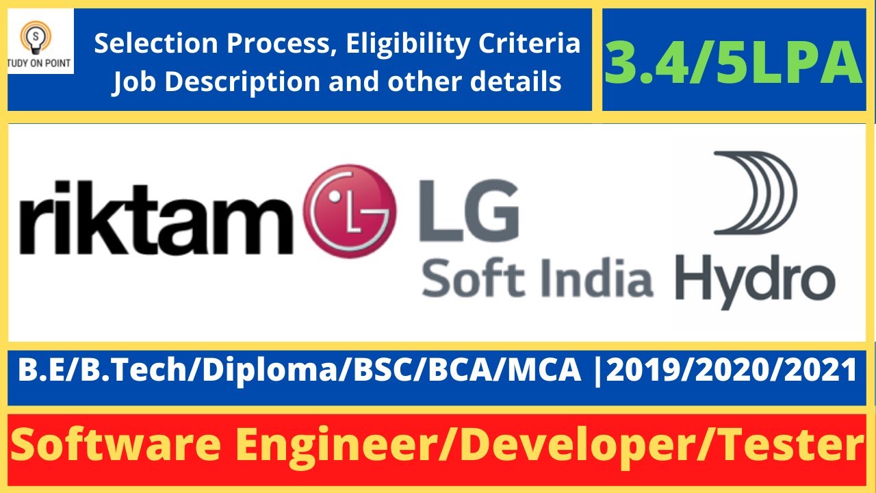Riktam Technology | LG Soft India | Hydro Global are hiring | B.Tech/B.E/BCA/MCA/BSC | 3.4 - 5 ...