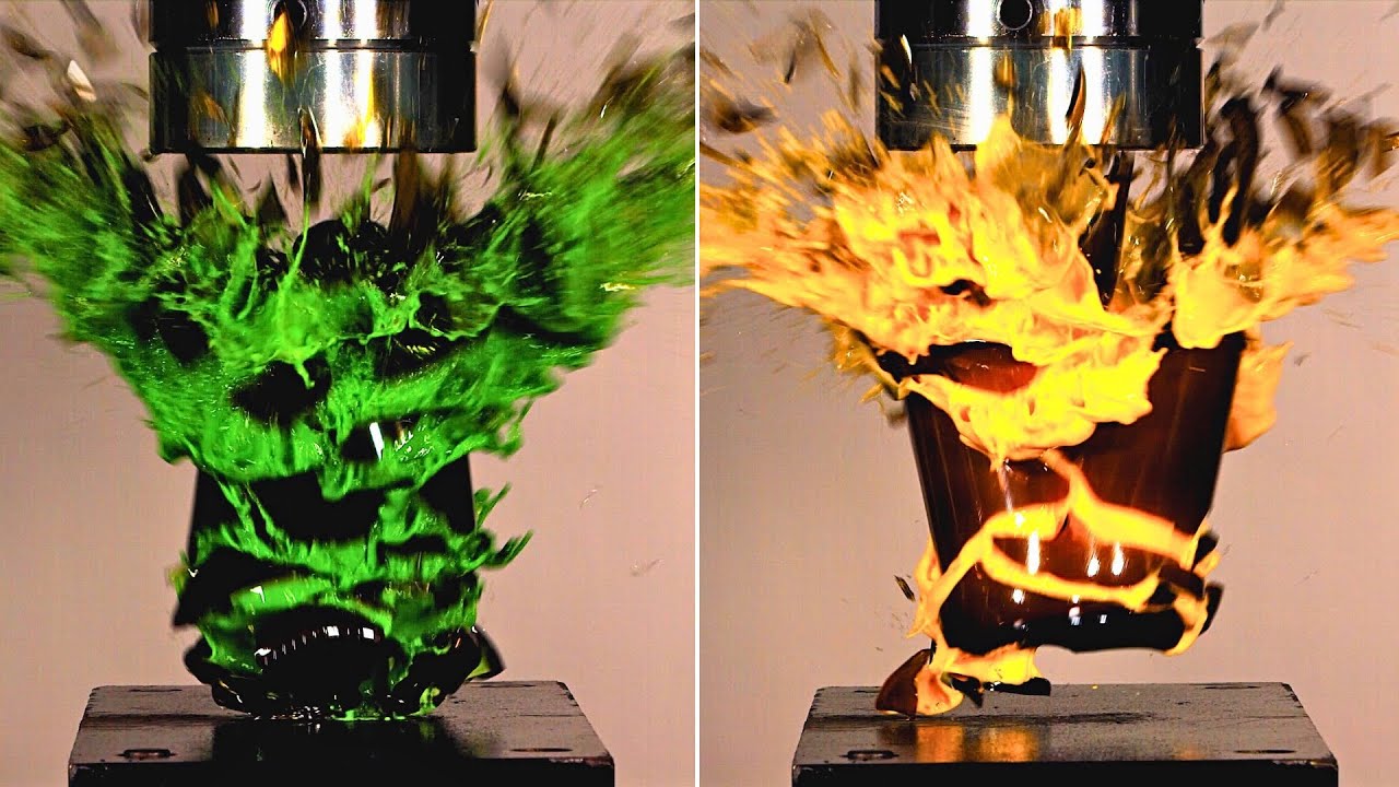4K Hydraulic Press Vibrant Liquid Explosions 🌈💥 - YouTube