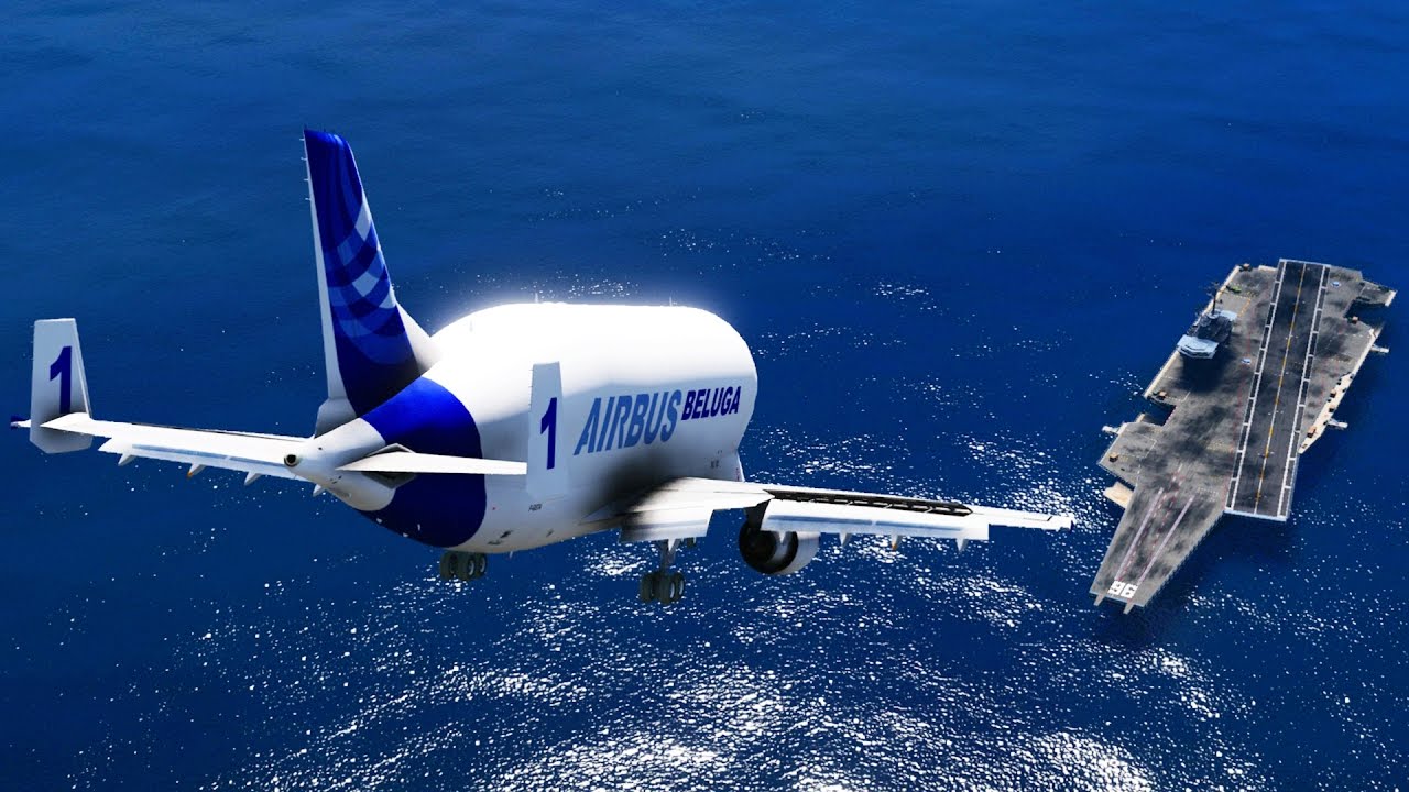 GTA 5 - LANDING GIGANTIC AIRBUS BELUGA ON THE AIRCRAFT CARRIER (GTA 5 ...
