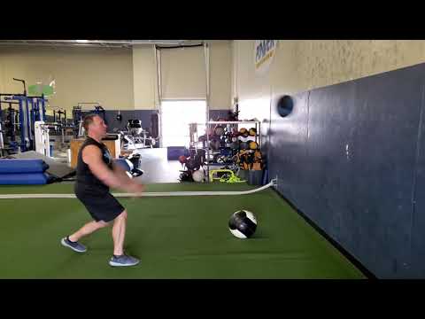 Medicine ball chest throw against wall with a step (optional split ...