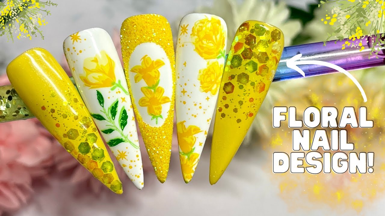 FLORAL NAIL ART DESIGN | MIMOSA INSPIRED NAILS | 50% OFF MADAM GLAM ...