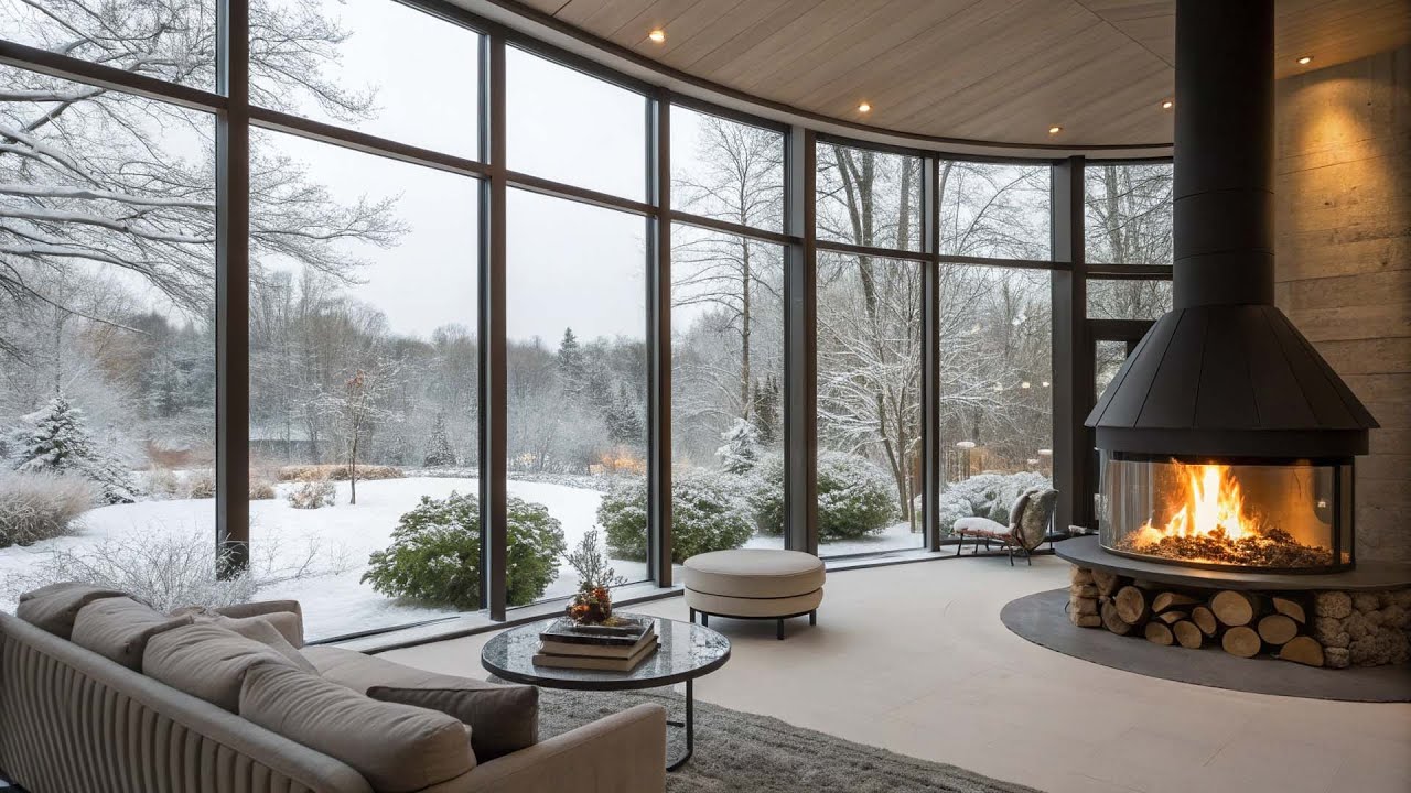 Modern Lounge with Ambient music and log burner - YouTube
