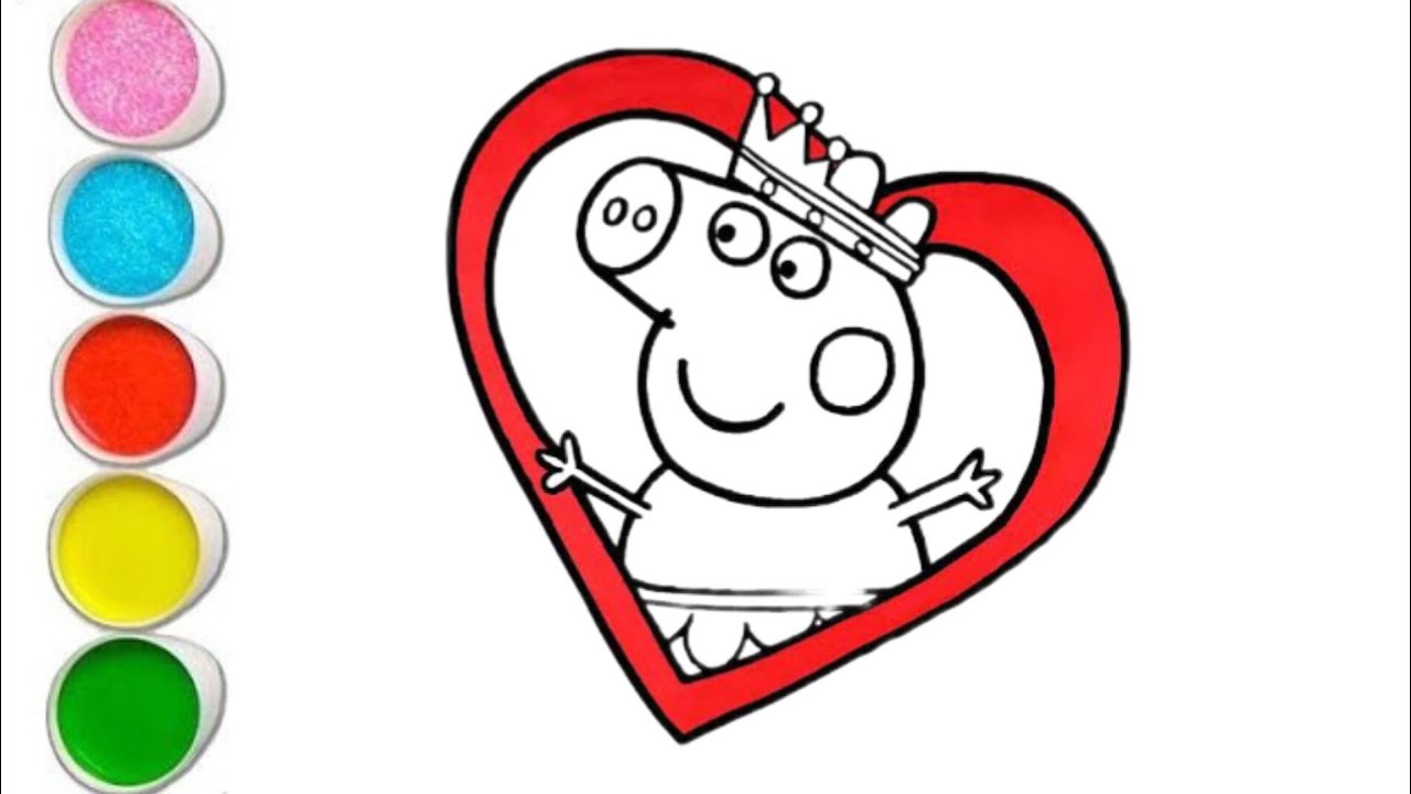 King Peppa pig with heart shape drawing and colouring for kids and ...