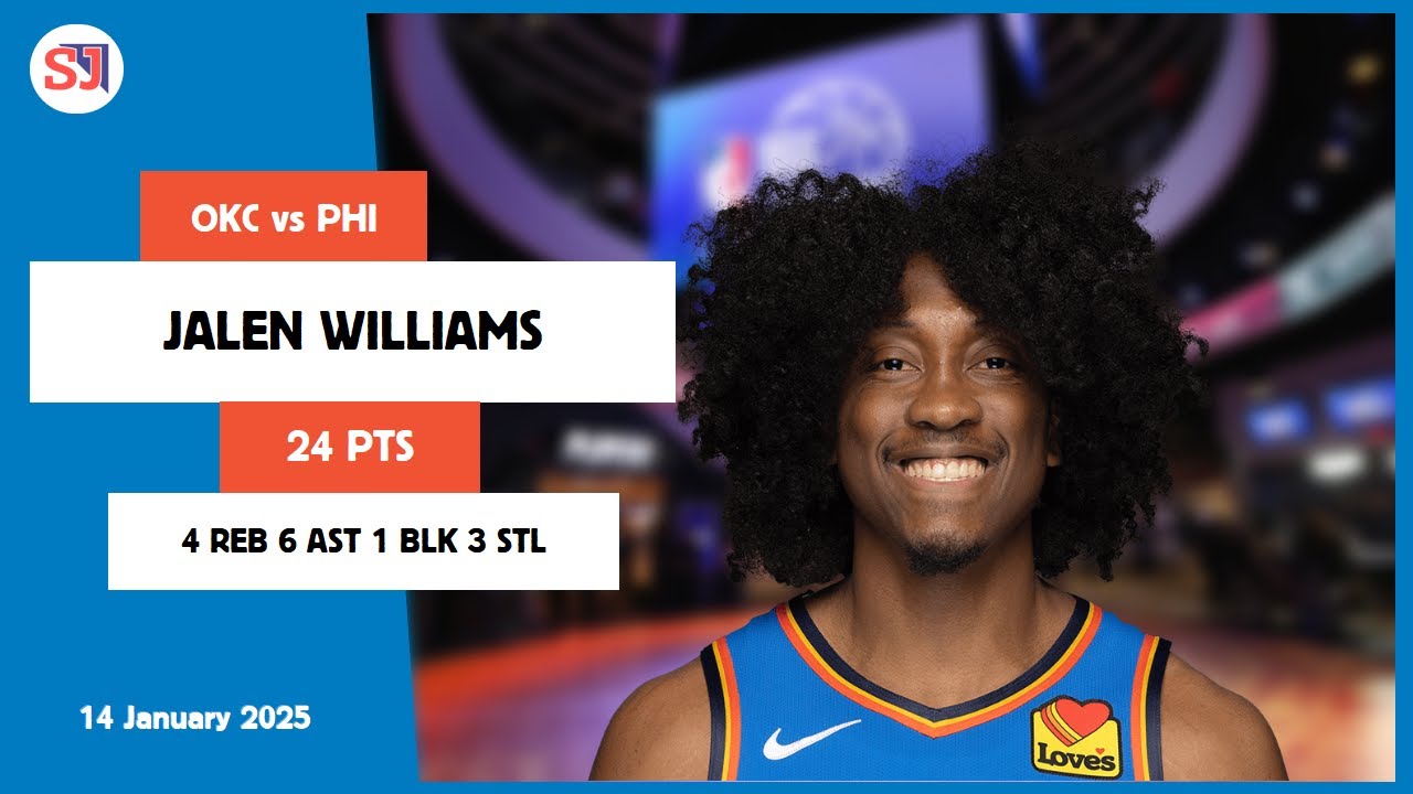 JALEN WILLIAMS 24 PTS vs PHI 14 Jan 24-25 OKC Highlights - YouTube