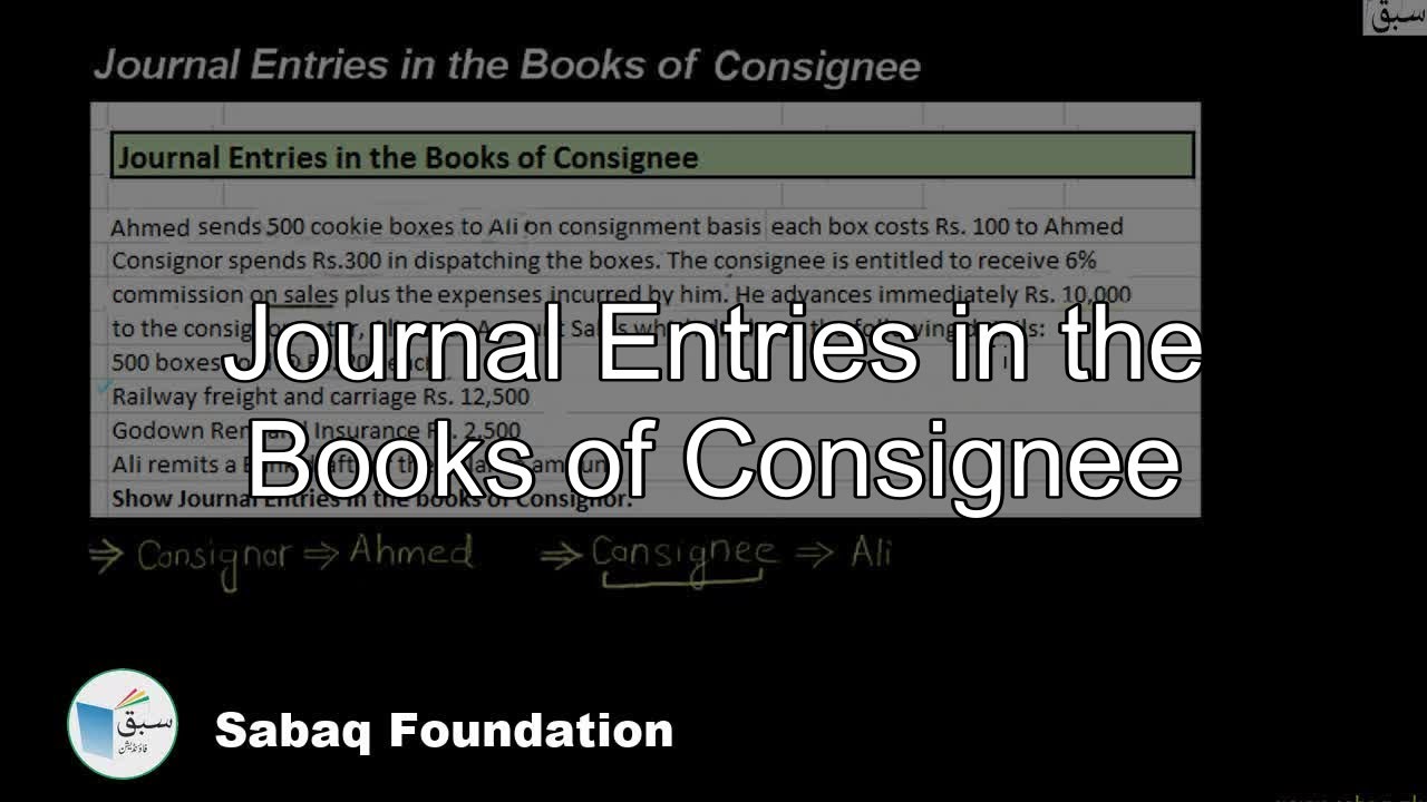 Journal Entries in the Books of Consignee, Accounting Lecture | Sabaq ...