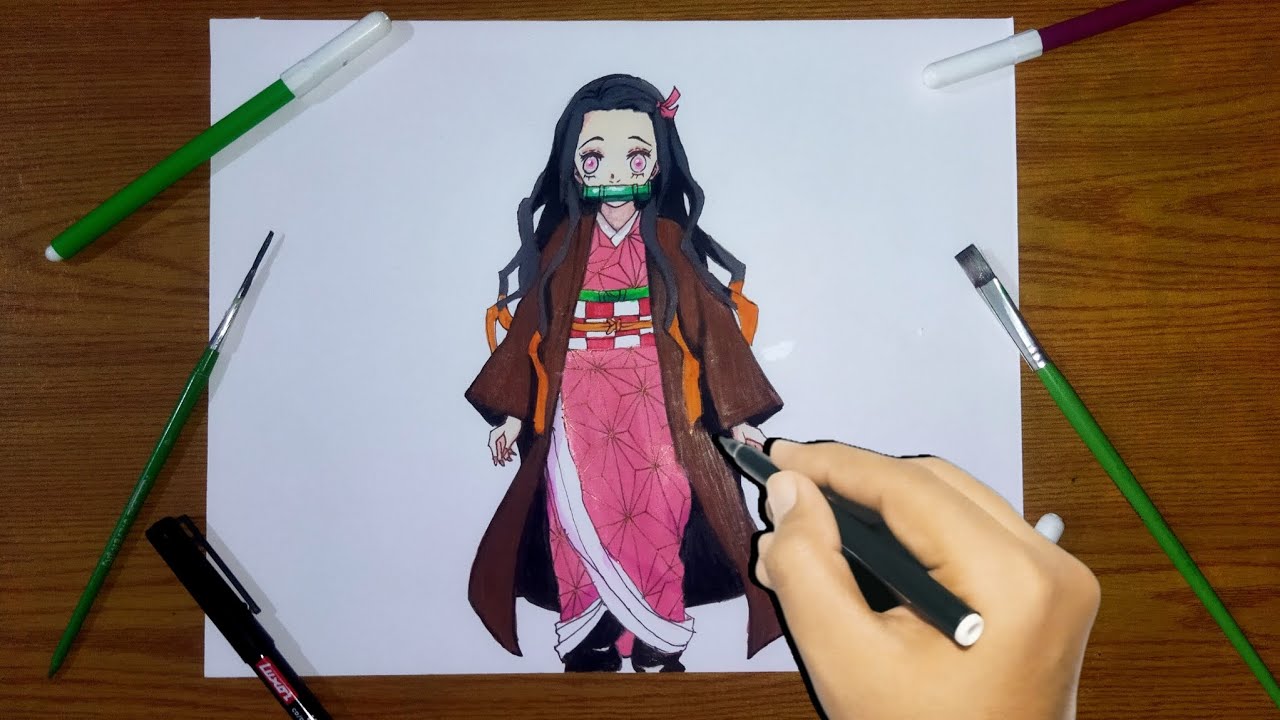 How To Draw Nezuko kamado using acrylic paint - YouTube