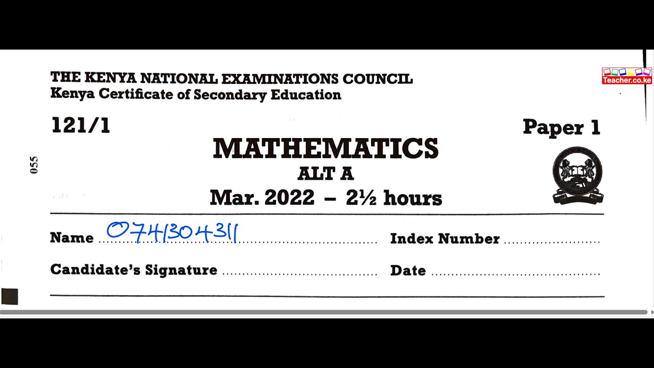 KCSE 2021 (MARCH 2022), MATHEMATICS PAPER 1 SECTION 2 - YouTube