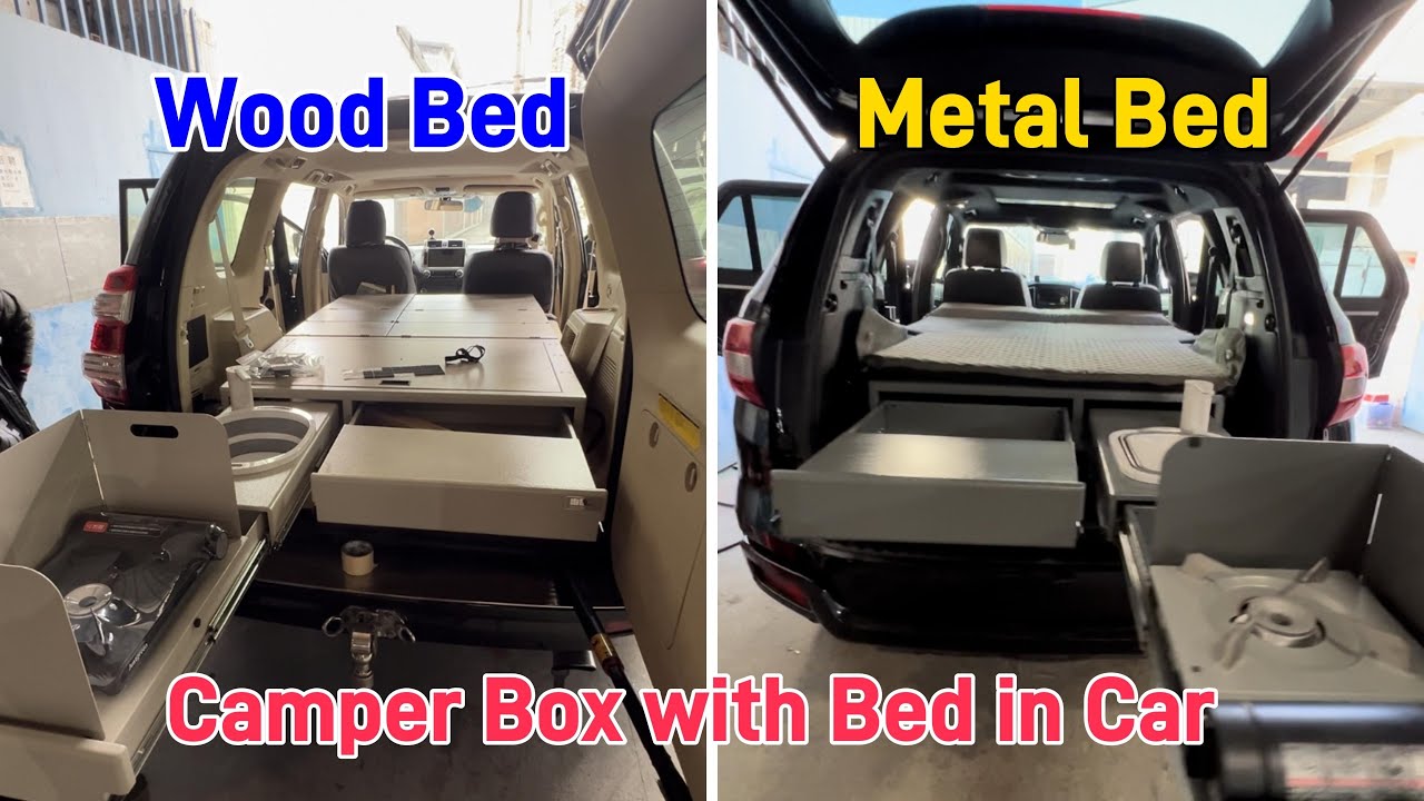 Camper box with wood bed in car & Camping box with metal bed in car| Go ...