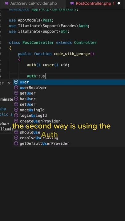 How to get the authenticated user using one line of code in laravel #shorts #laravel #php - YouTube