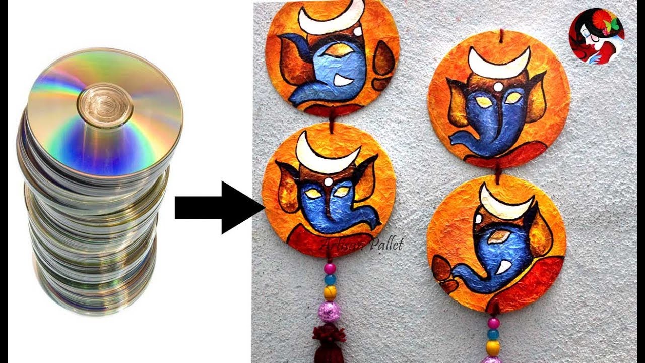 Easy Ganpati Decoration Craft Ideas with Old CDs | CD Recycle Idea ...