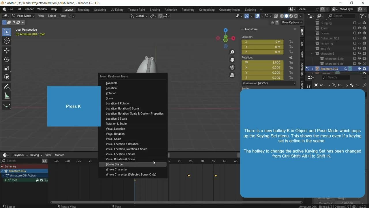 Blender 4.2 How to bring up the insert keyframe menu? #shorts # ...