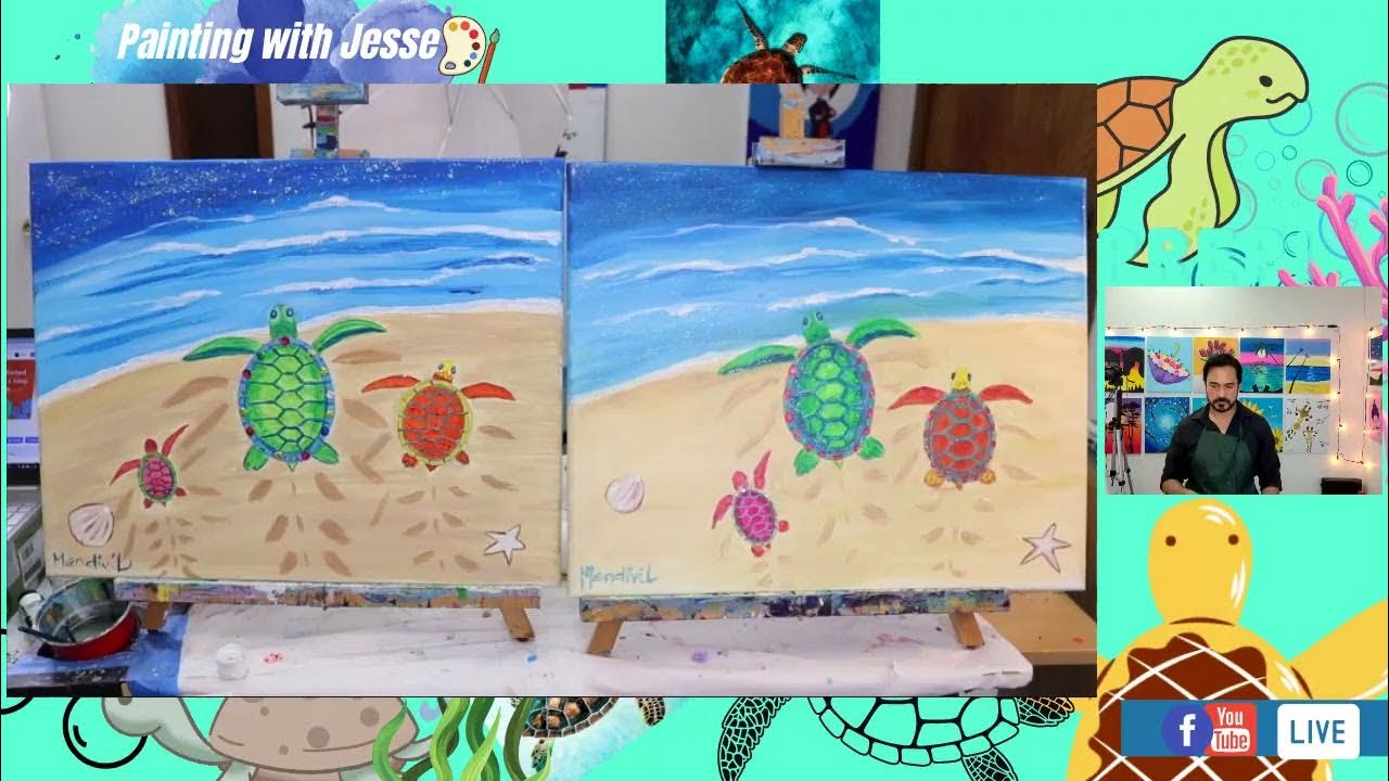 Come learn to paint this cute Sea turtle family headed to the ocean ...