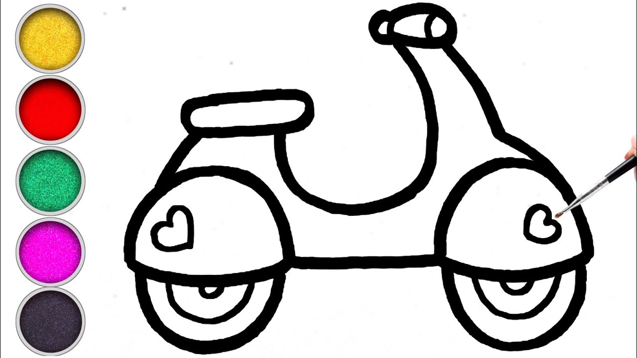 Scooter Drawing and Coloring for Kids | How to Draw a Scooter Step by ...
