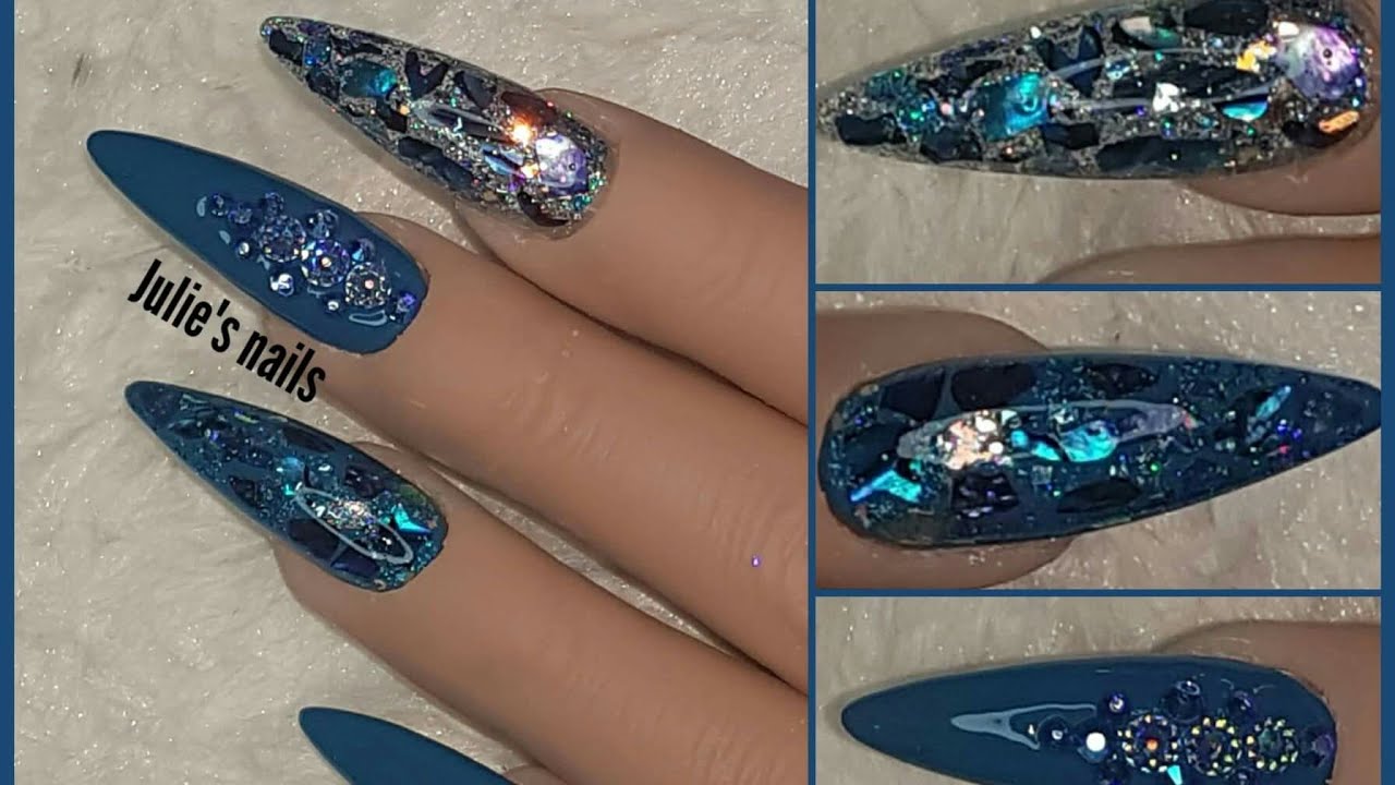 Blue Crushed shell gel nails with #Yayoge and #Venalisa - YouTube