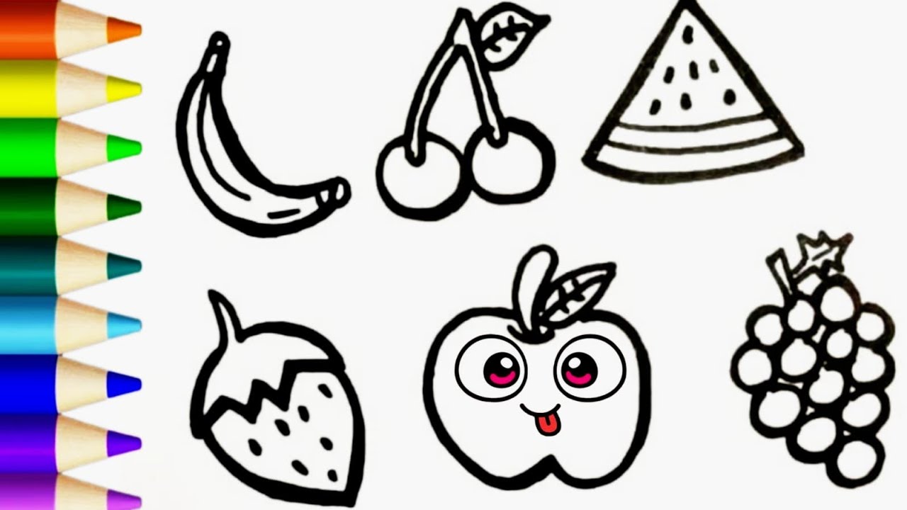 🍎 🍉 Learn How To Draw Fruits For Kids 🍓 🍌| 🍎 🍇 Apple and five more ...