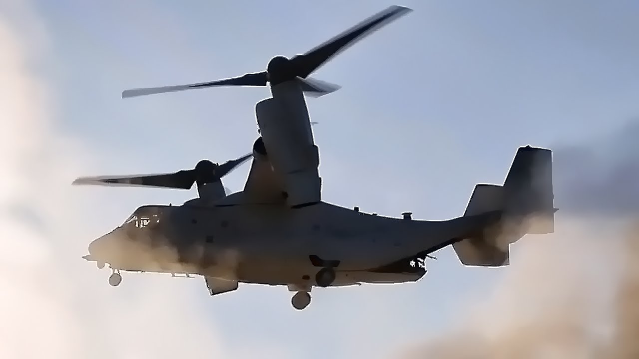 US Military • Watch Two MV-22 Ospreys Depart Camp Buehring Kuwait - YouTube
