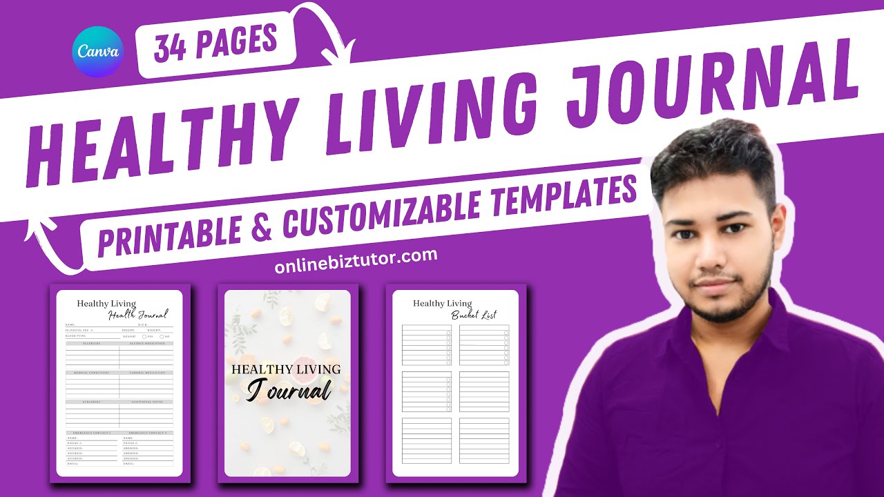 Printable Healthy Living Journal 2025 🟢 34 Pages Customizable Template ...