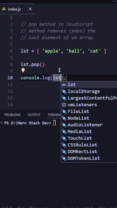 pop() method in #javascript || #mernstack - YouTube