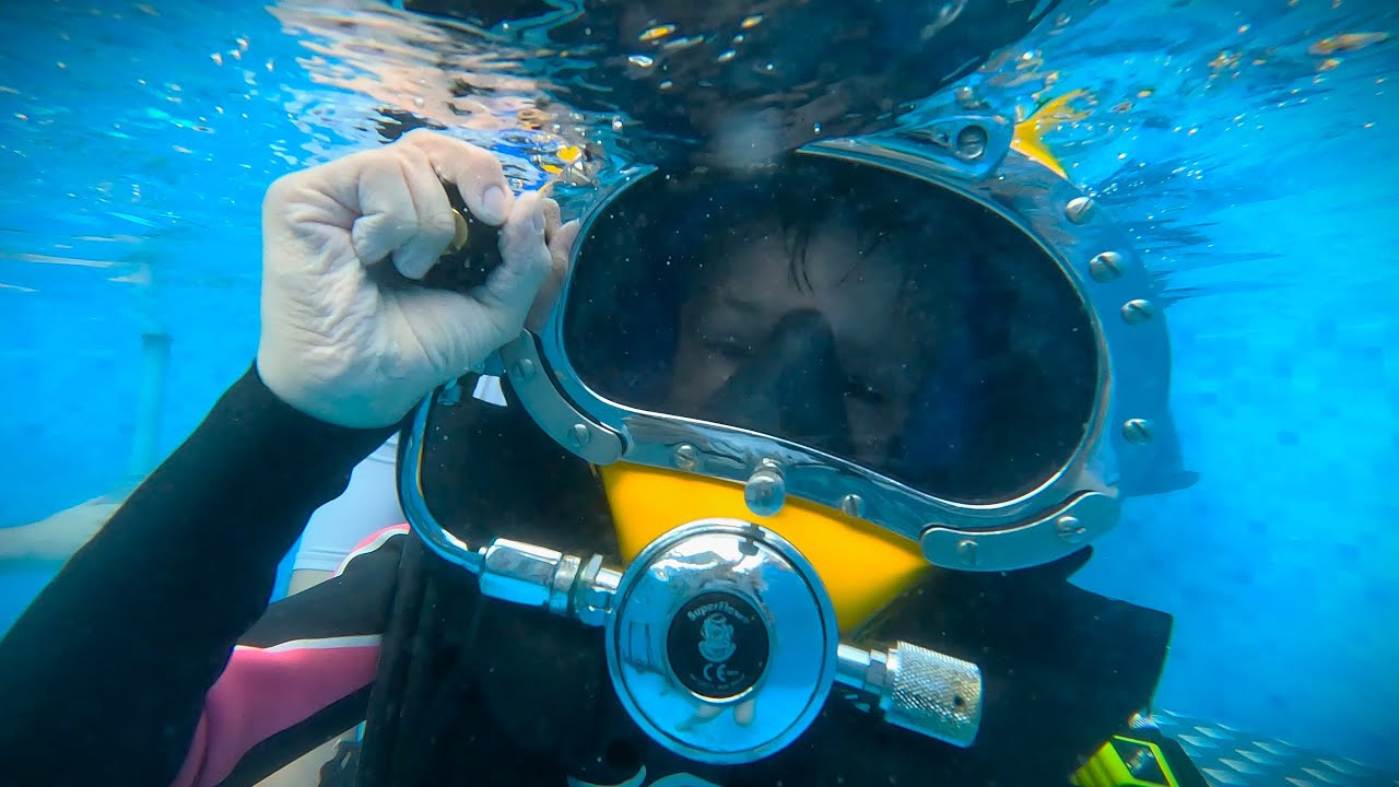 Epic Underwater Adventure: Kid Dives a Commercial Diving Helmet! - YouTube