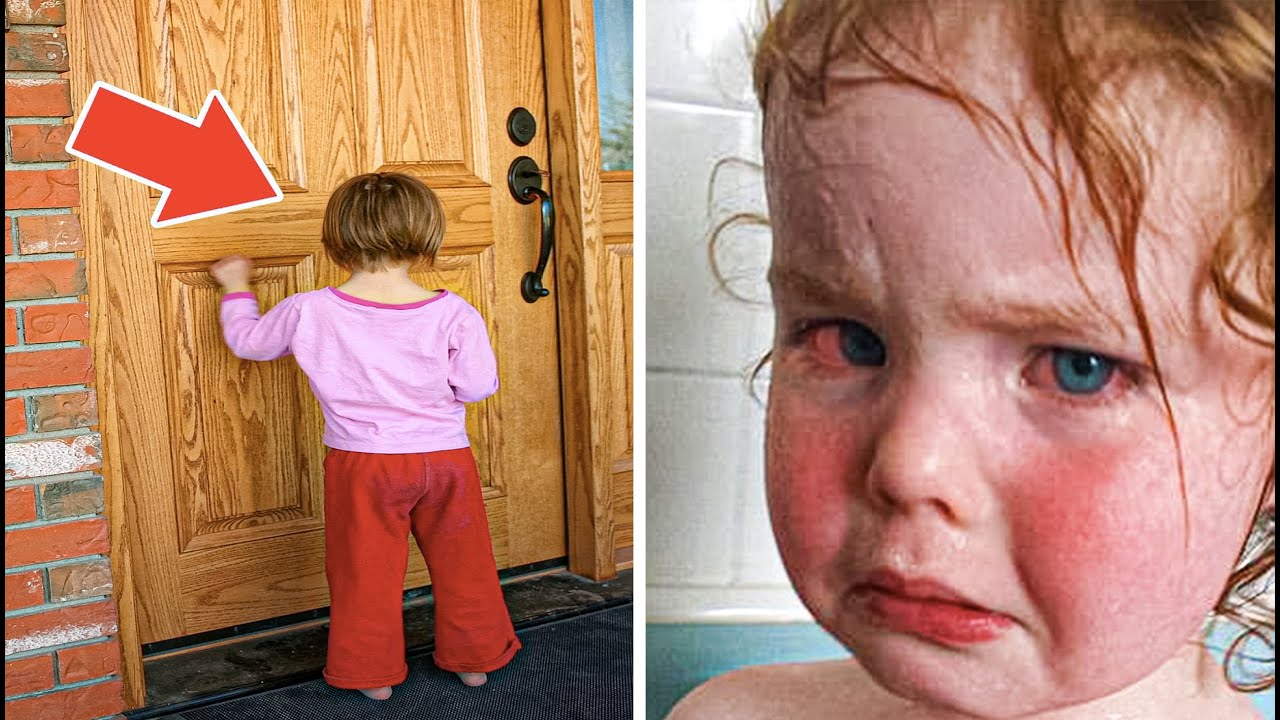 Man Opens Door and Girl Greets Him with Note in Hand Saying, ‘Hello ...