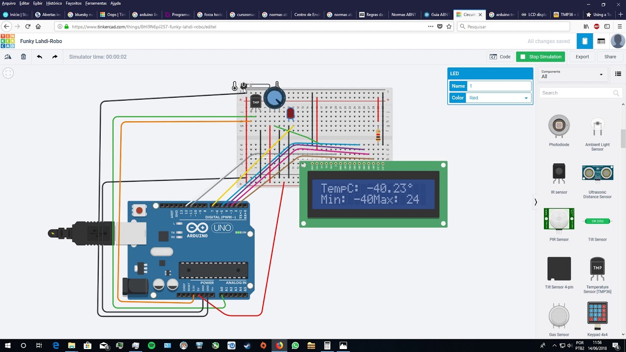 Temperature Sensor Display With Lcd In Arduino Tinkercad At Gemma