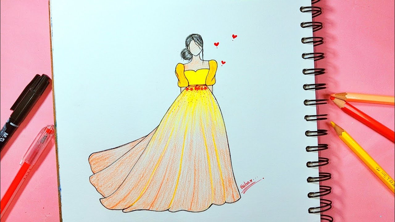 How to draw a beautiful dress. Fashion illustration. Step by step ...
