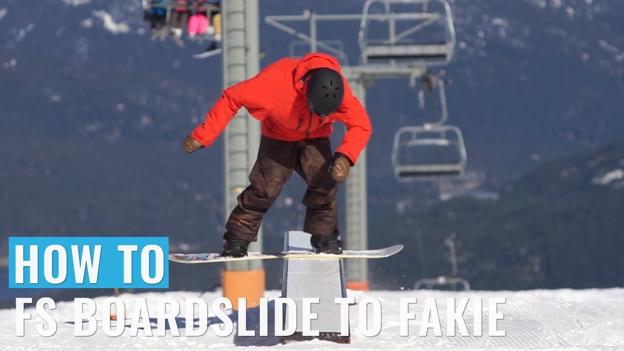 How To Frontside Boardslide To Fakie On A Snowboard - YouTube