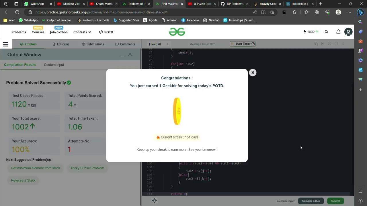 Find Maximum Equal Sum Of Three Stacks Gfg Potd 3 June 2023 Coding Gfg Gfgpotd Java