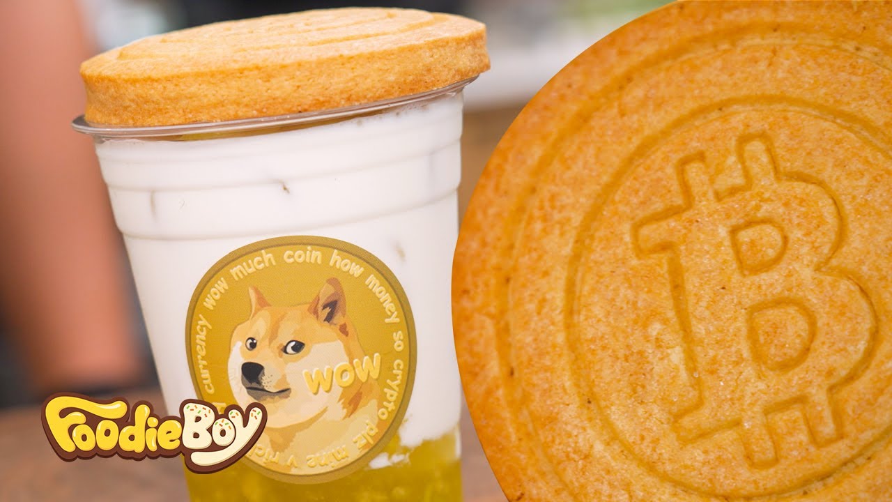 도지코인 라떼 위에 비트코인 쿠키! 이거 먹고 화성 갈끄니까~ 으이 / Dogecoin Latte with Bitcoin ...