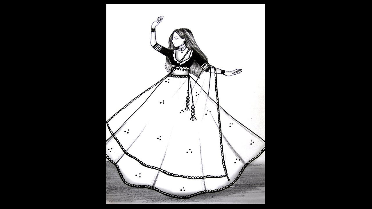 How to draw a traditional girl in Lehenga - Drawing Lehenga || Pencil ...