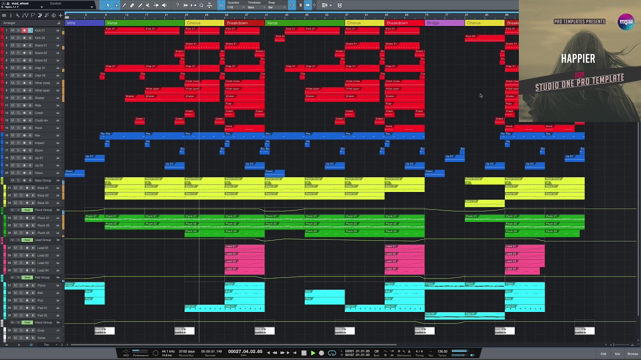 Studio One Pro Template Happier (Pop) #studioonetemplate #studioone #PreSonus - YouTube