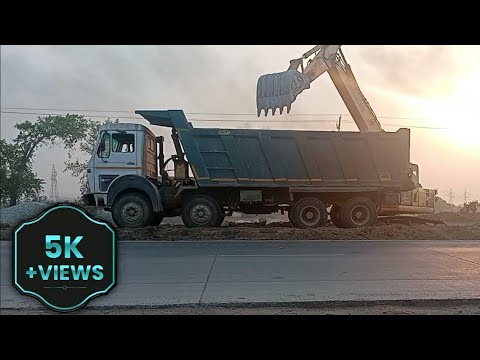 Komatsu poclain PC 210 loading stone 🪨 on Tata tipper !! Construction ...