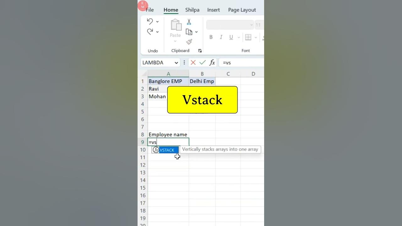 Make Combined List In Excel Vstack Formula In Excel Youtube