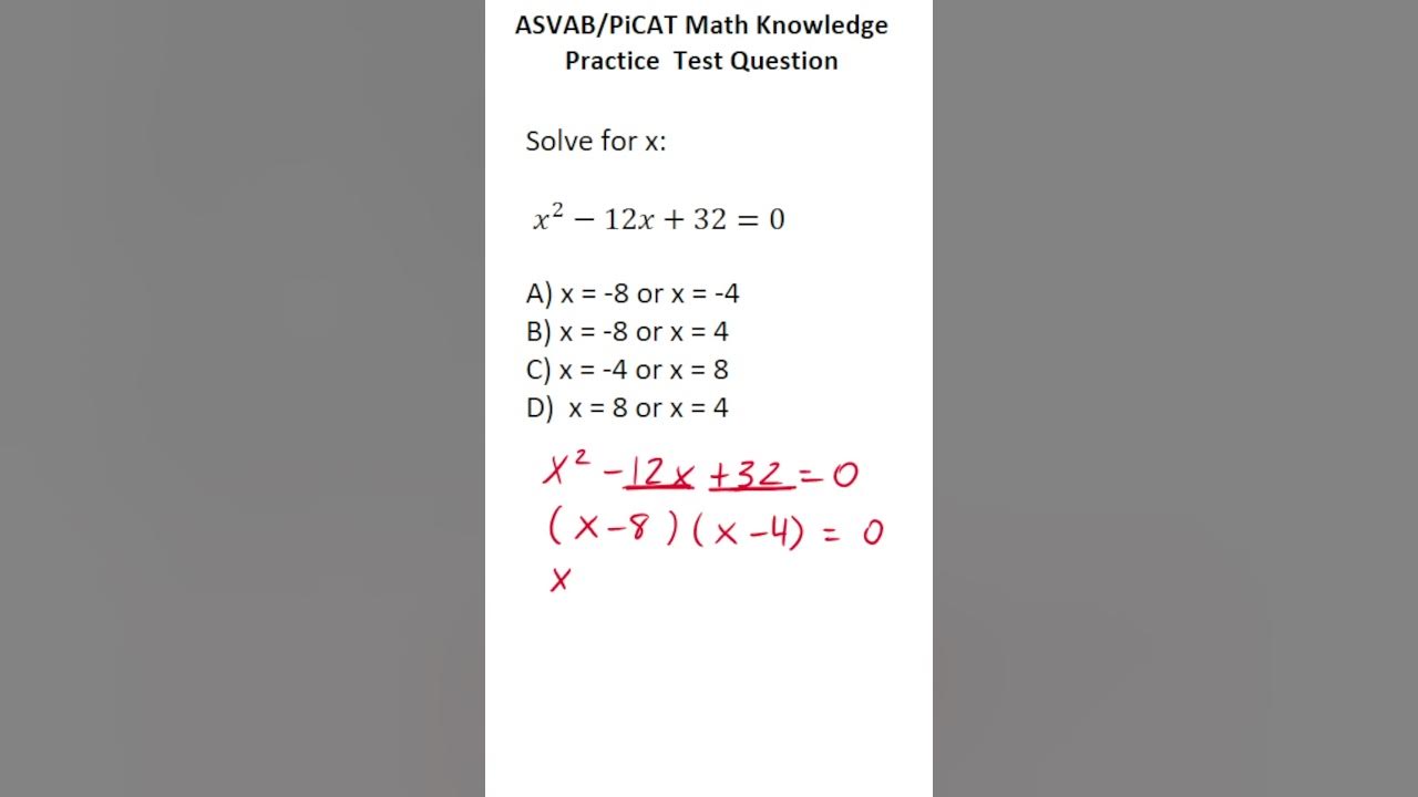 Solving Equations via Factoring: ASVAB/PiCAT Math Knowledge Practice ...