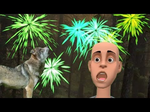 classic caillou sets up fireworks in the forest/attacked by a wolf ...