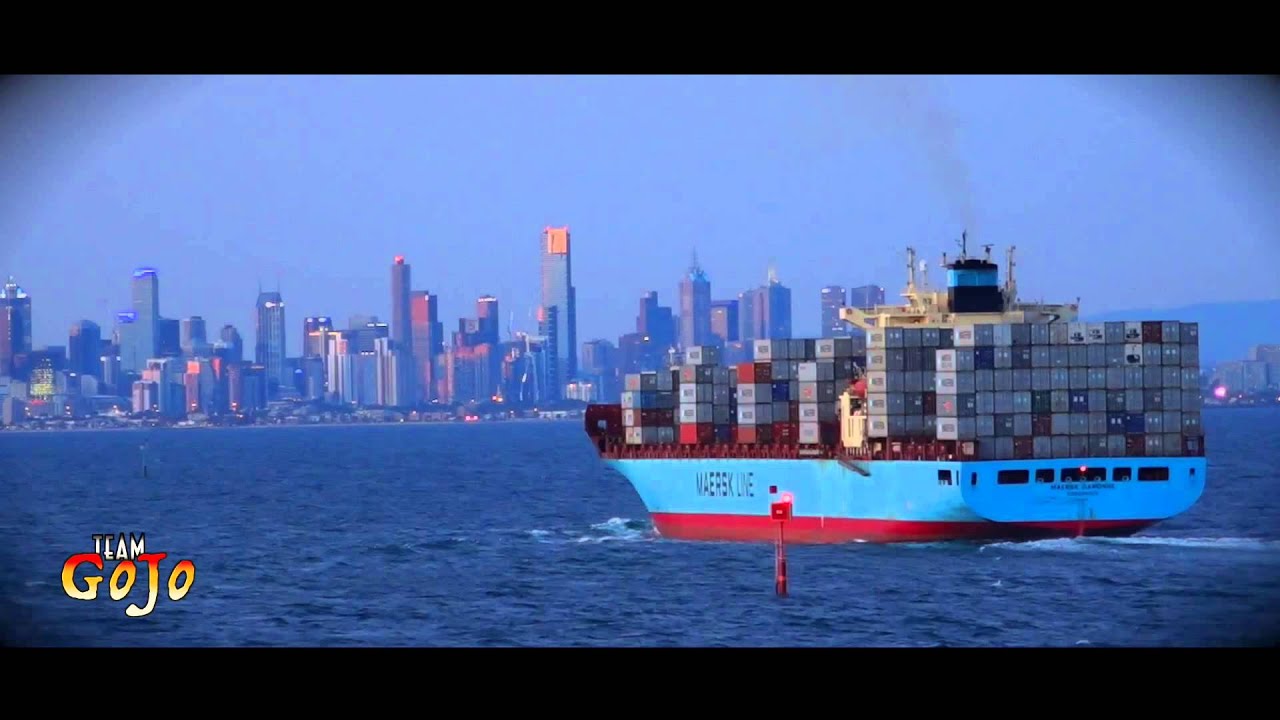Melbourne Skyline with Maersk Line Container Ship Port Philip Bay ...