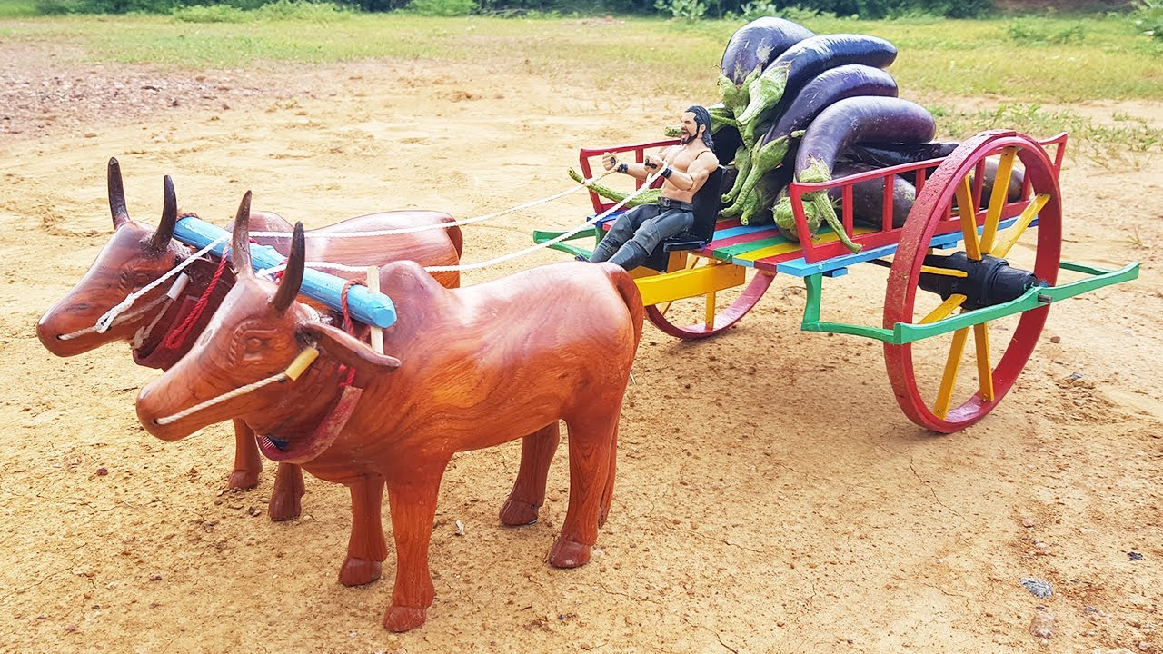 How to make cow bullock cart from plastic pipe with wooden cow - YouTube