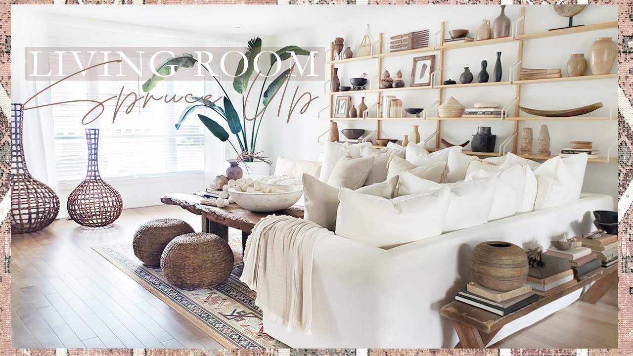 LIVING ROOM SPRUCE UP | REDOING SHELVES | TOUR OF MAIN FLOOR - YouTube