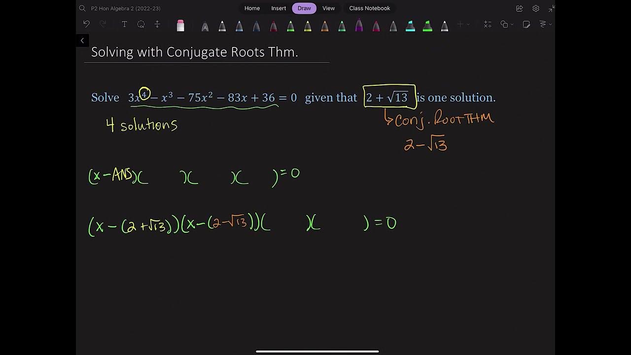 Using the Conjugate Root Theorem to Solve an Equation - YouTube