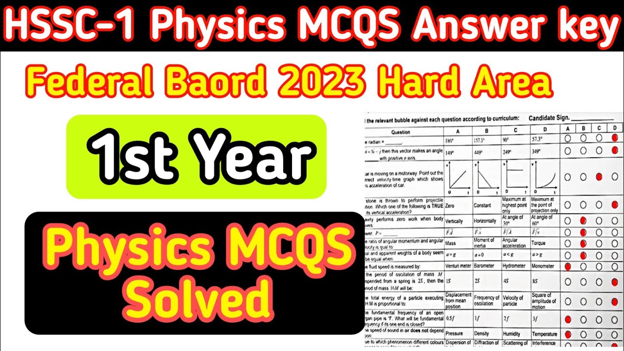 Class 11 Physica Fbise MCQS answer Key || HSSC1 Physics Paper MCQS ...