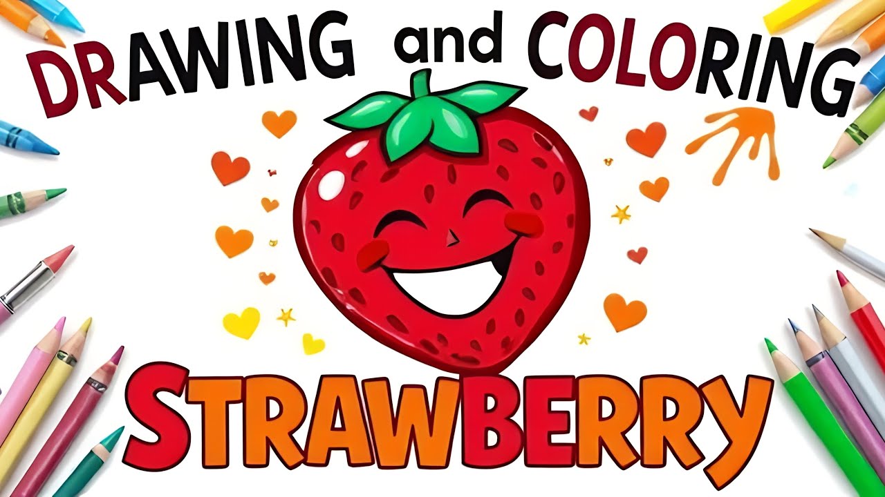 🍓Learn colours for kids drawing strawberry red green colors to learn ...