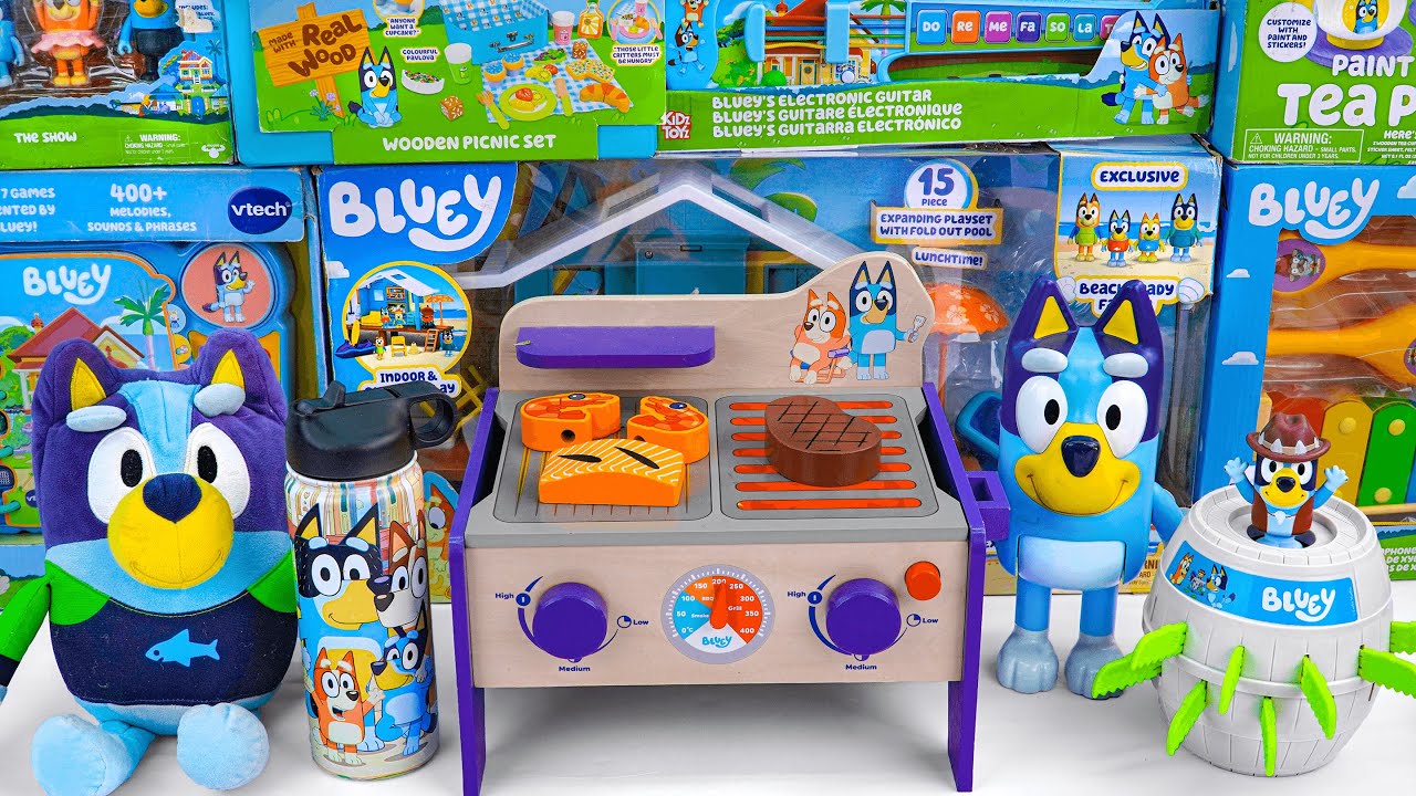 Bluey Toy Collection Unboxing Review 💙 Bluey Wooden BBQ and Salad Set ...