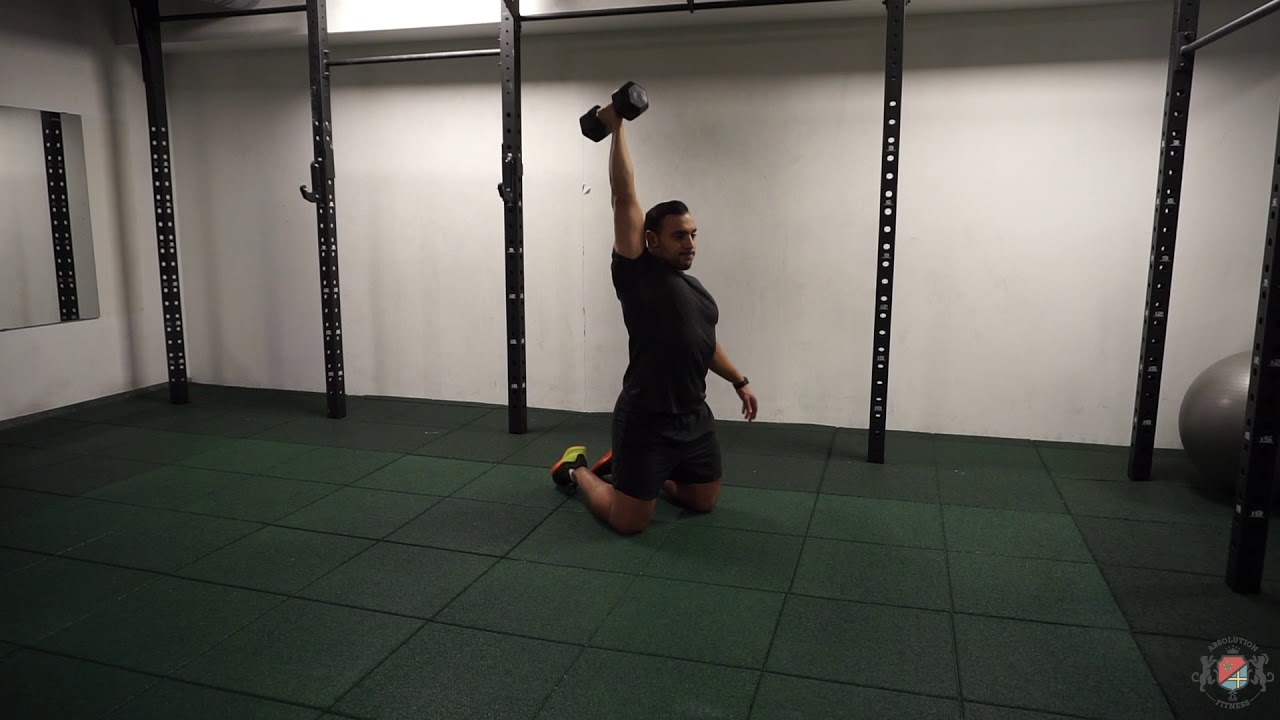 Knästående ensidig axelpress med hantel - YouTube