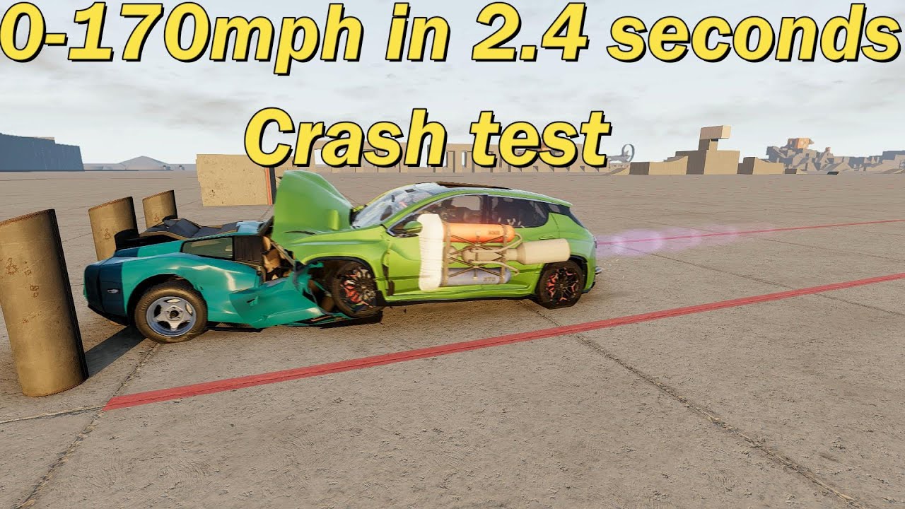 BeamNG drive Rocket powered car 0-173mph in 2.4 seconds Crash test ...